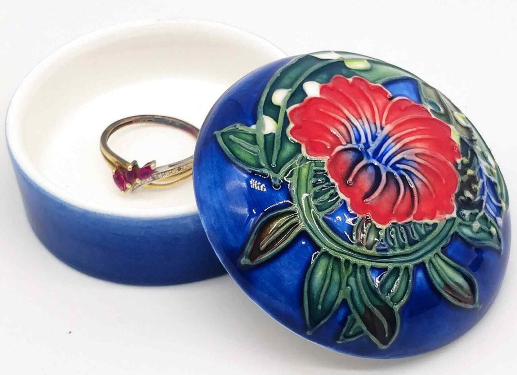 Ceramic Trinket Box Hibiscus Design