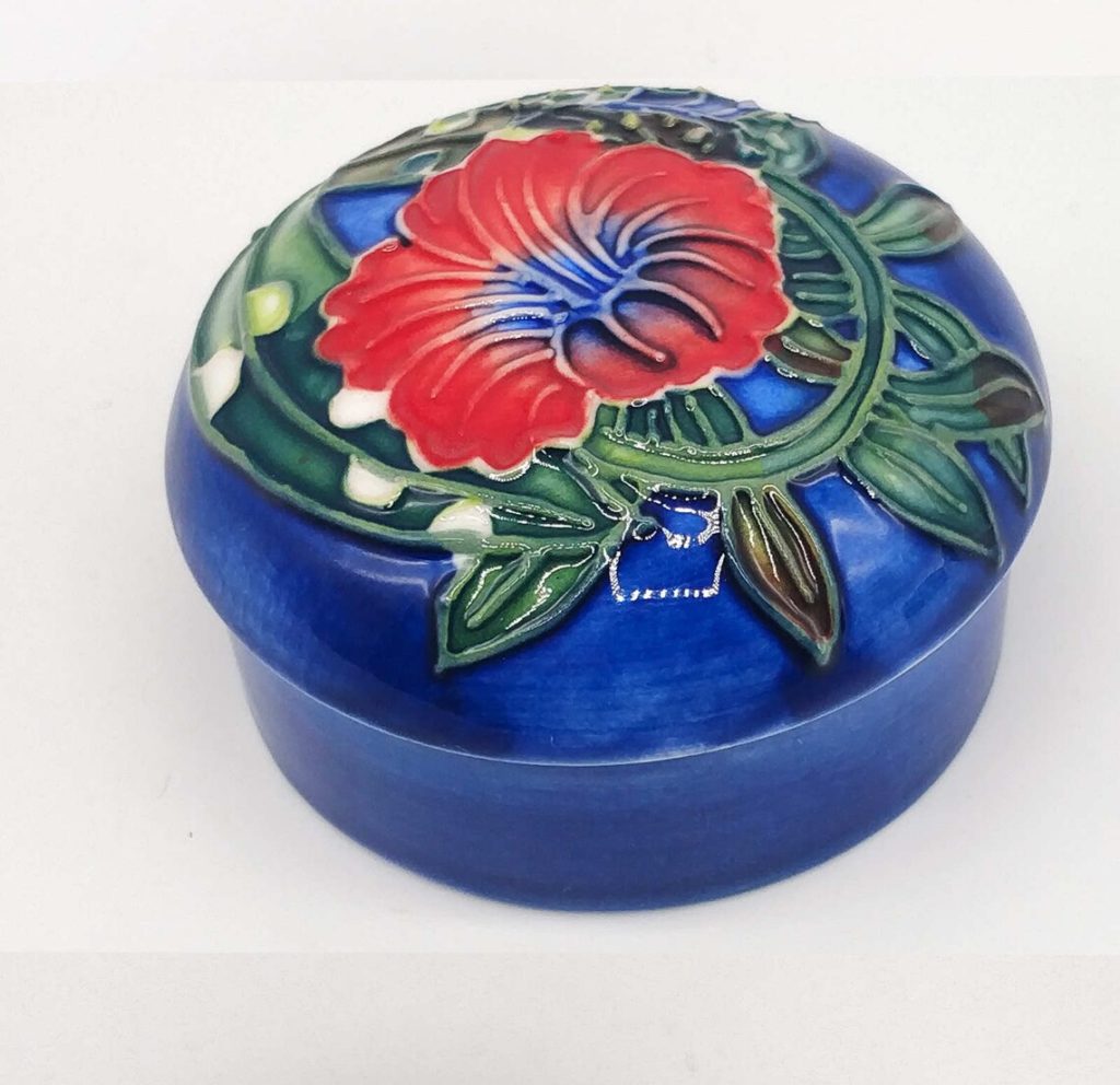 Ceramic Trinket Box Hibiscus Design
